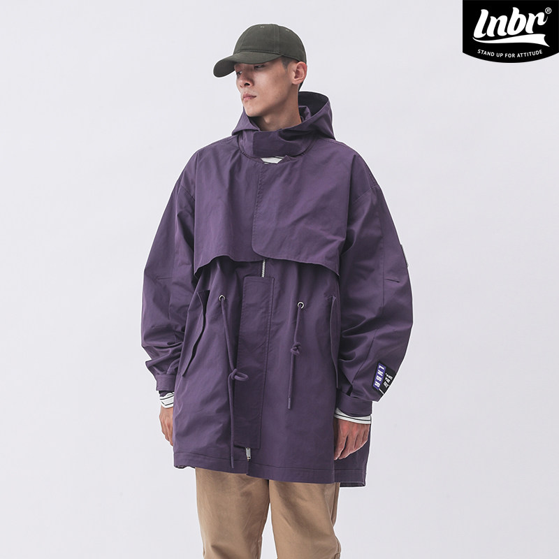 LNBR国潮拉链防风衣秋季冲锋衣宽松休闲可拆卸中长款连帽外套男女_虎窝淘