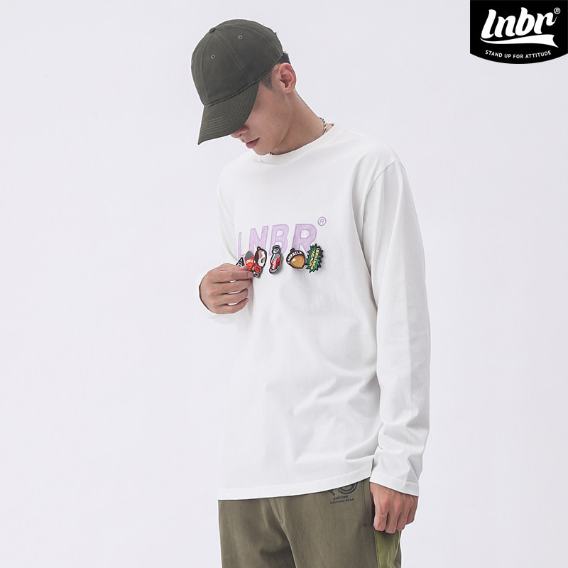 LNBR X@become联名纯色基础款字母印花长袖T恤男女休闲基础上衣_虎窝淘