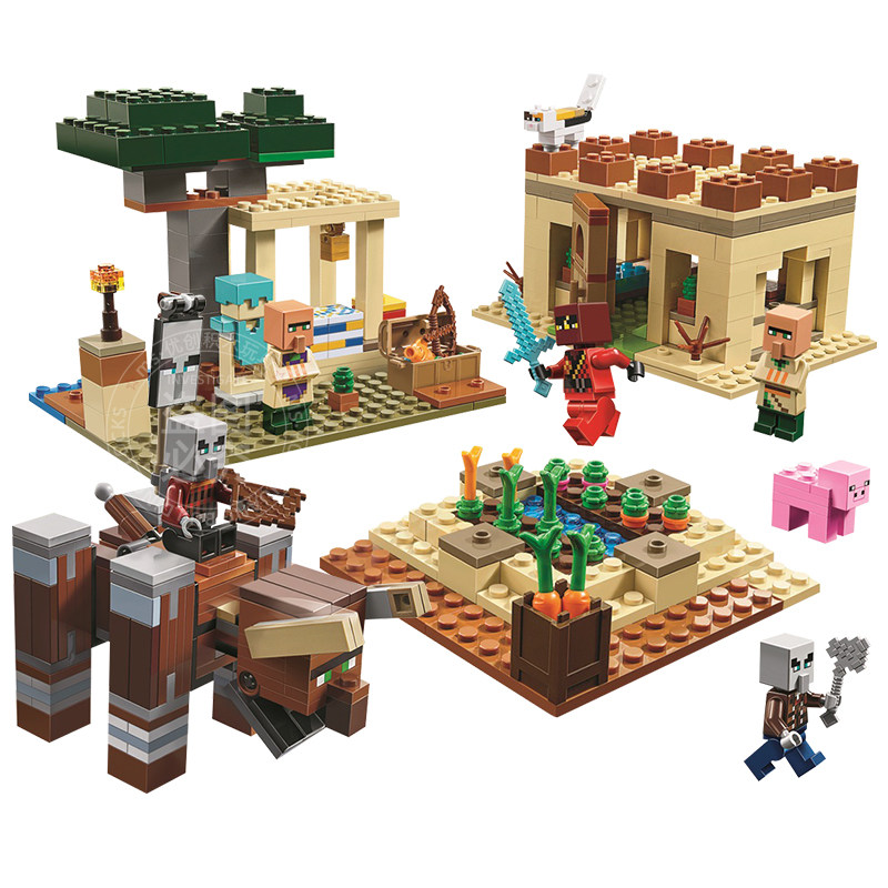 23新品我的世界村庄房灾厄村民突袭劫掠兽掠夺者拼装积木拼图玩具_虎窝淘