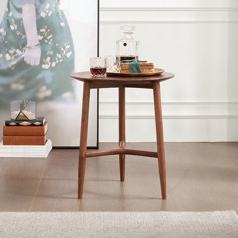 yamoo北美黑胡桃木角几北欧简约实木沙发边几家用客厅创意小圆桌_虎窝淘