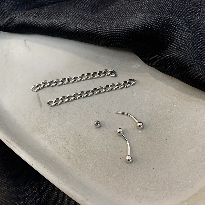 通体银s925纯银双球螺旋拧扣哑铃耳骨钉GD权志龙链条耳环耳钉男女_虎窝淘