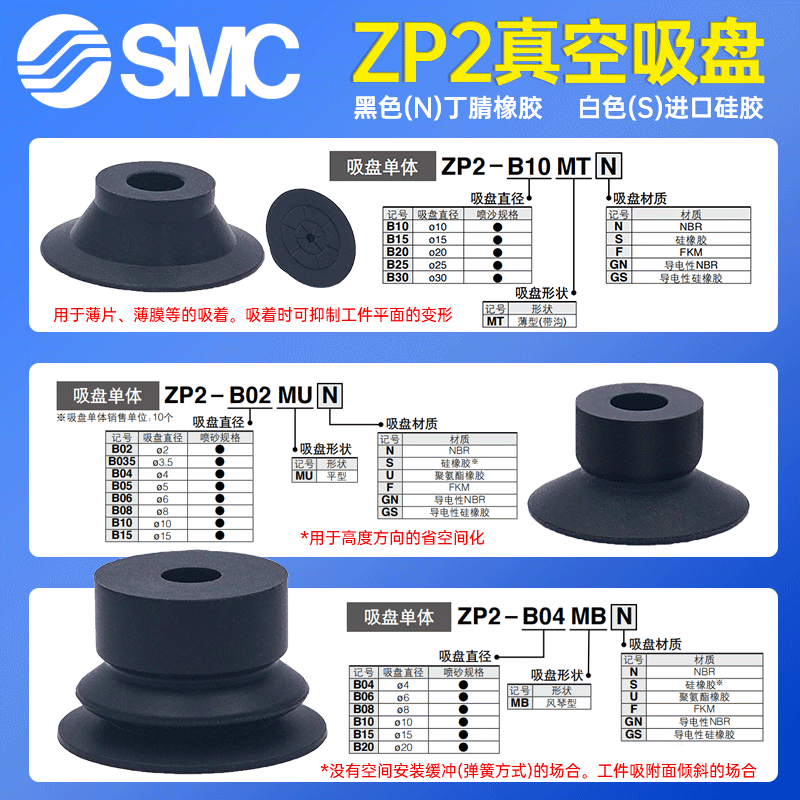 SMC真空吸盘吸嘴ZP2-B04/B06/B08/B10/B15/B02/035-MBN/MUS/MTN/S_虎窝淘