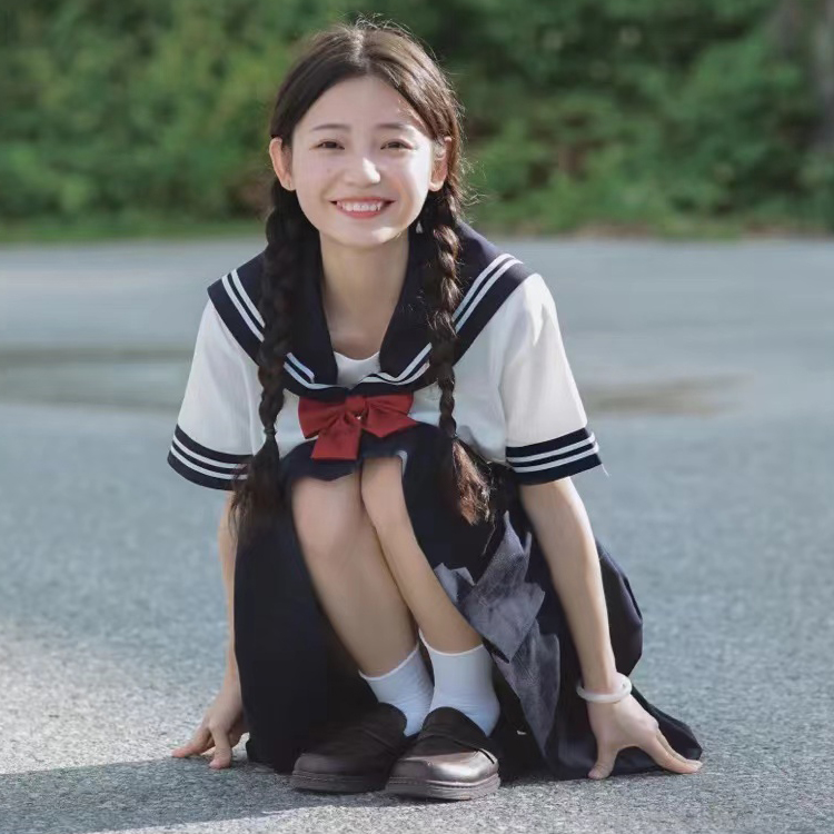正版水手服jk制服校服套装长袖原创秋季基础款学院风班服百褶裙女_虎窝淘