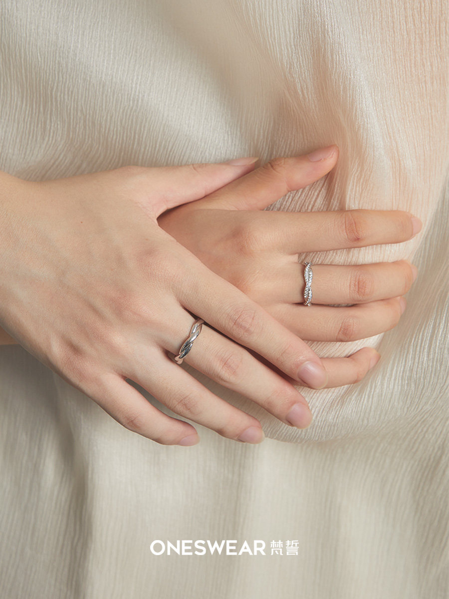 ONE SWEAR/梵誓想爱联结缠绕铂金18K金钻石结婚对戒情侣爱情定制_虎窝淘