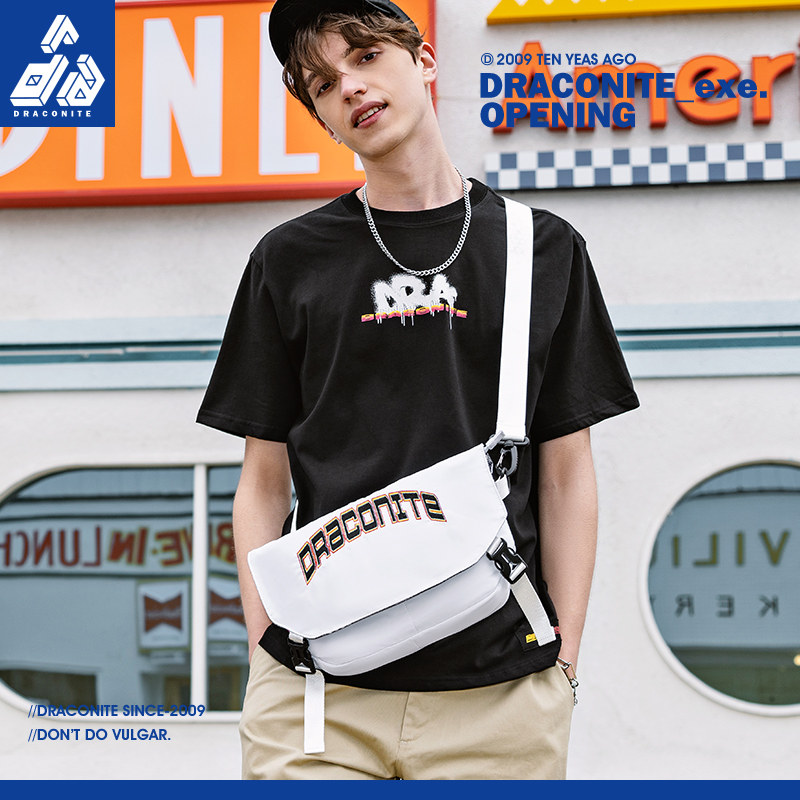 DRACONITE国潮街头风嘻哈单肩包女个性休闲学生帆布斜挎包男12279_虎窝淘