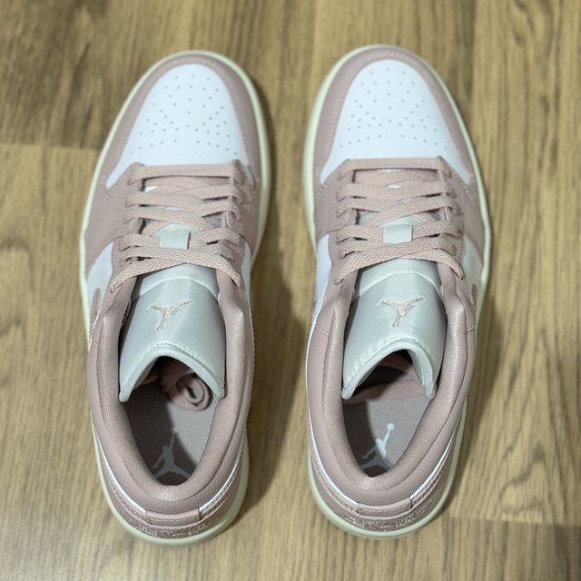 Women's Large Size Air Jordan 1 Leather AJ1 Low Top Pink White Casual ...