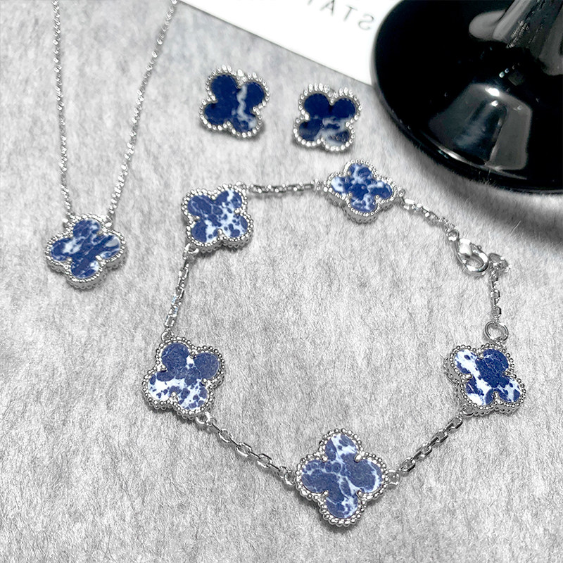 法式轻奢彼得石四叶草锁骨链女高级时尚经典幸运草项链手链套装潮_虎窝淘