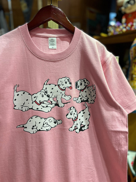 American retro vintage cute spotted dog pure cotton 265g heavy round neck couple T-shirt