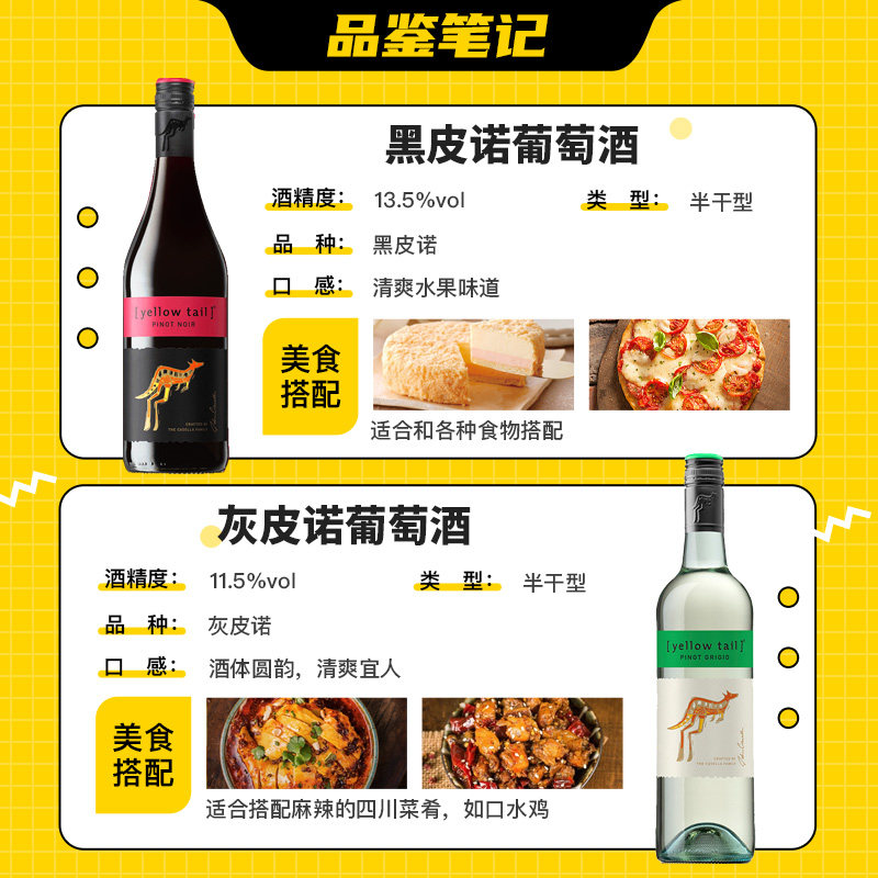 澳洲红酒Yellow Tail黄尾袋鼠缤纷西拉黑皮诺梅洛750ml*6瓶葡萄酒_虎窝淘