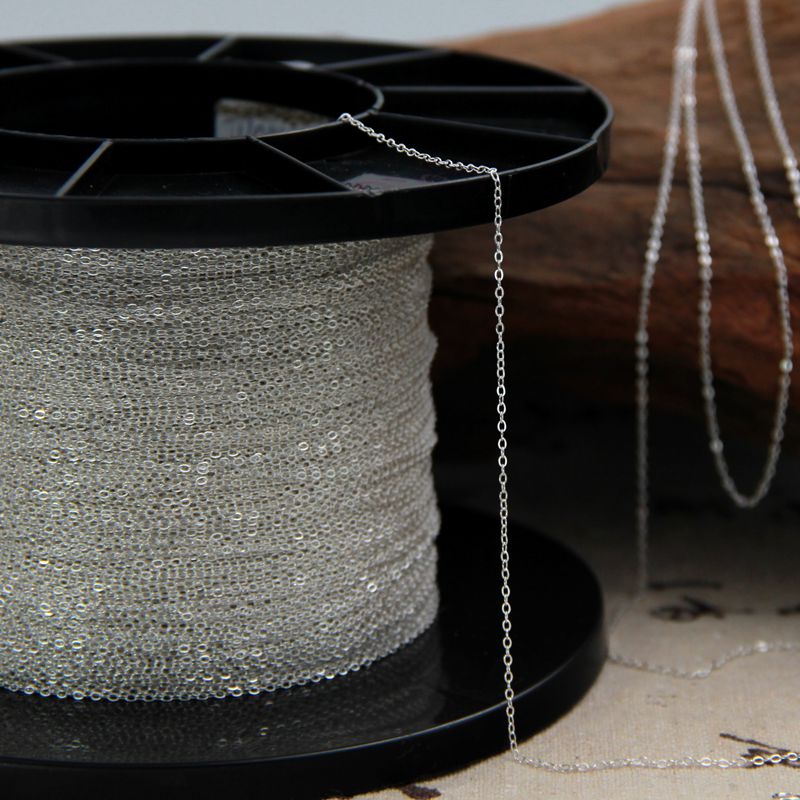 S925纯银半成品链O型项链1.2mm粗银饰DIY配件超细压光十字流苏链_虎窝淘