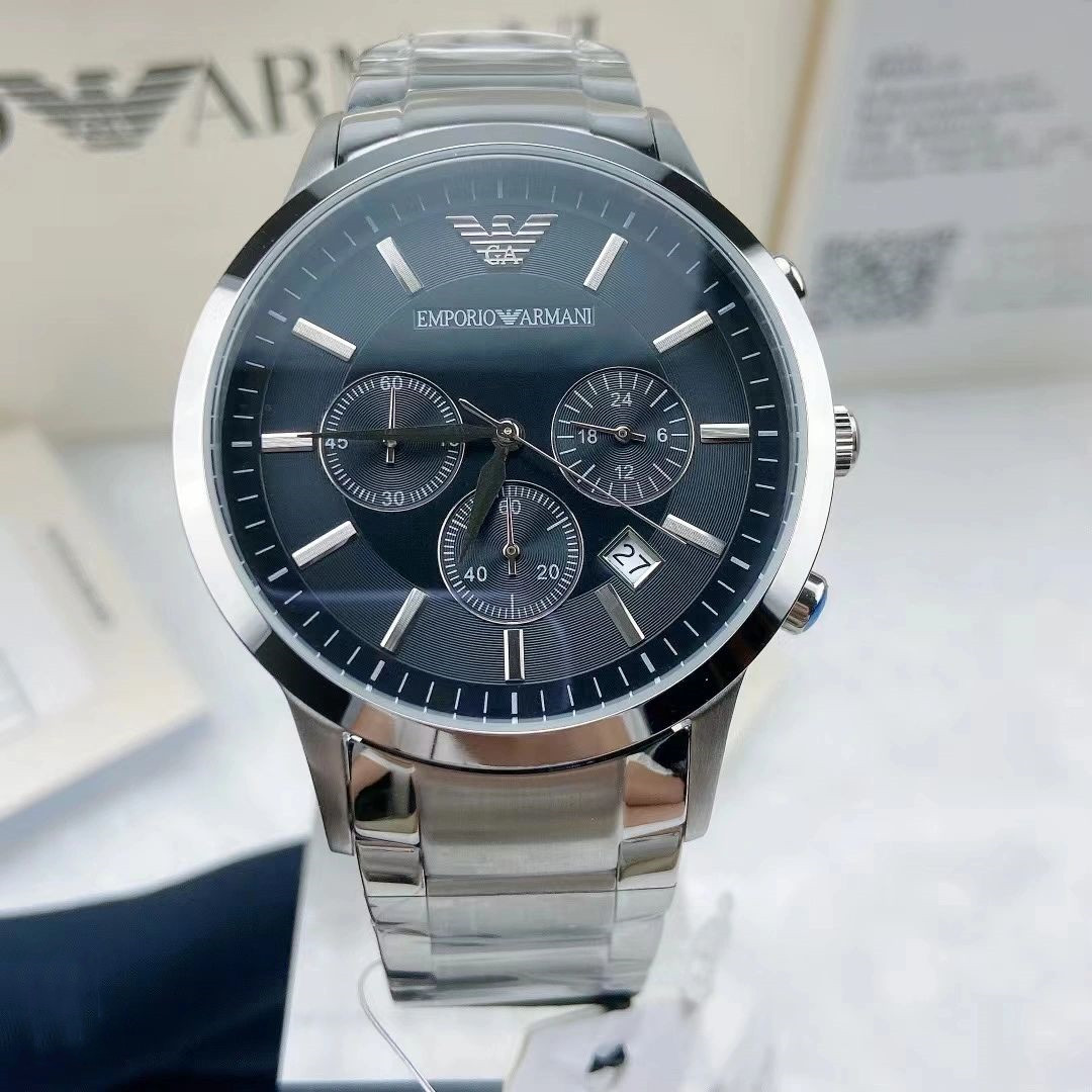 Armani阿玛尼手表黑武士男表轻奢三眼计时腕表皮带石英表AR2447_虎窝淘