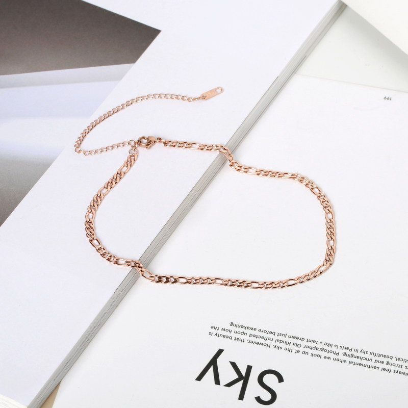 梓琦个性裸链钛钢镀18K玫瑰金单链ins网红短颈链chic项链锁骨链_虎窝淘