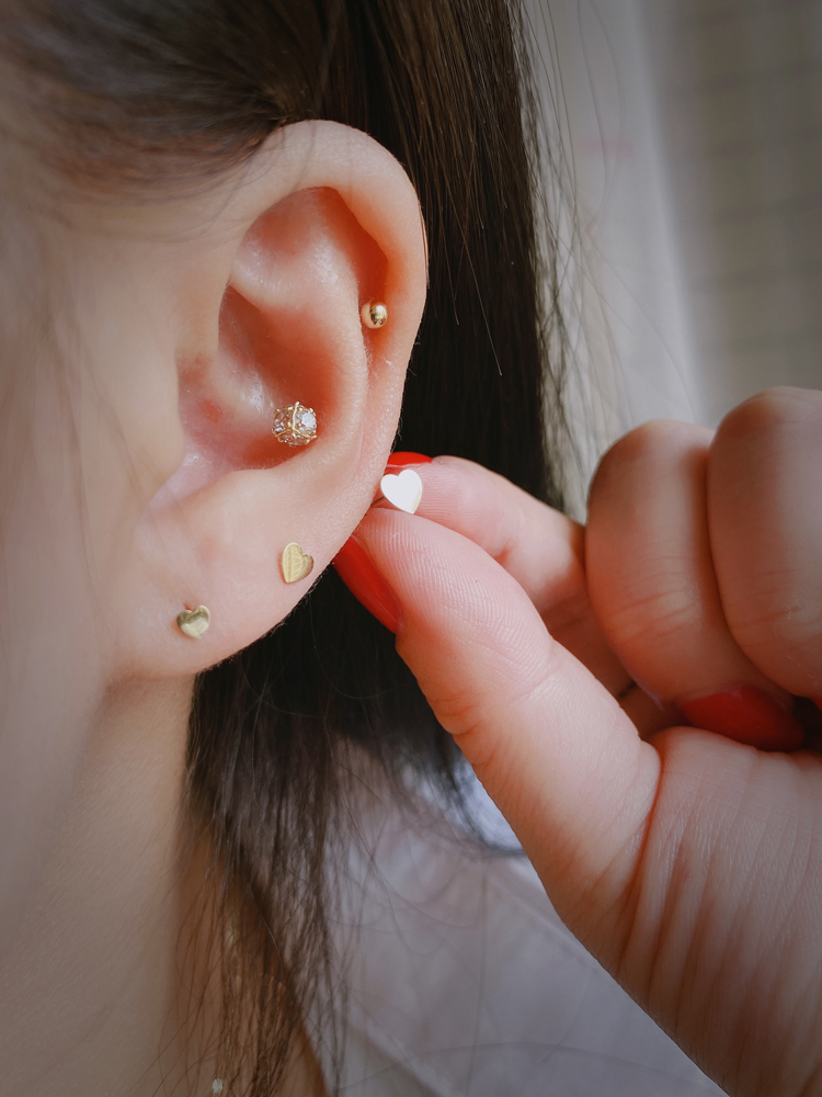 韩国正品14K/10k金耳钉耳环耳骨环耳饰耳骨钉桃心耳钉耳饰_虎窝淘
