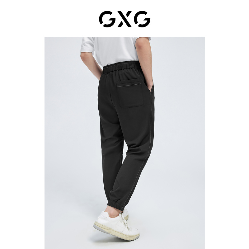GXG奥莱 22年男装黑色明线休闲梭织束脚裤休闲裤夏季新品_虎窝淘