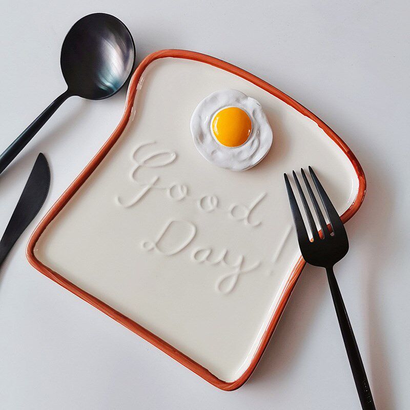 Nordic Ceramic Dessert Bread Plates Toast Shape Breakfast_虎窝淘