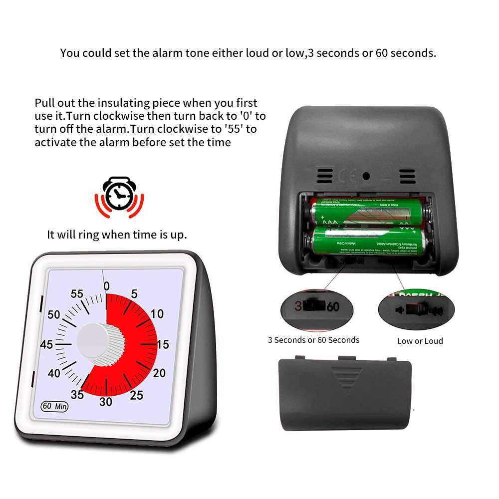 1 Pc 60 Minutes Visual Analog Timer Silent Countdown Clock T_虎窝淘
