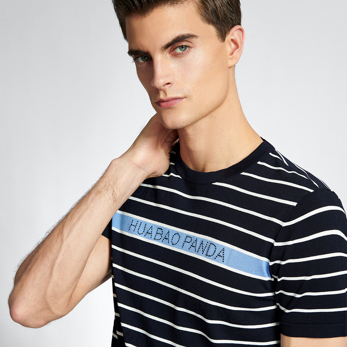 【精致商务】CANUDILO/卡奴迪路镶钻时尚条纹短t男士针织短袖T恤_虎窝淘