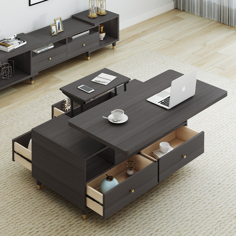 升降茶几餐桌两用多功能饭桌简约小户型家用岩板可伸缩折叠茶几桌_虎窝淘