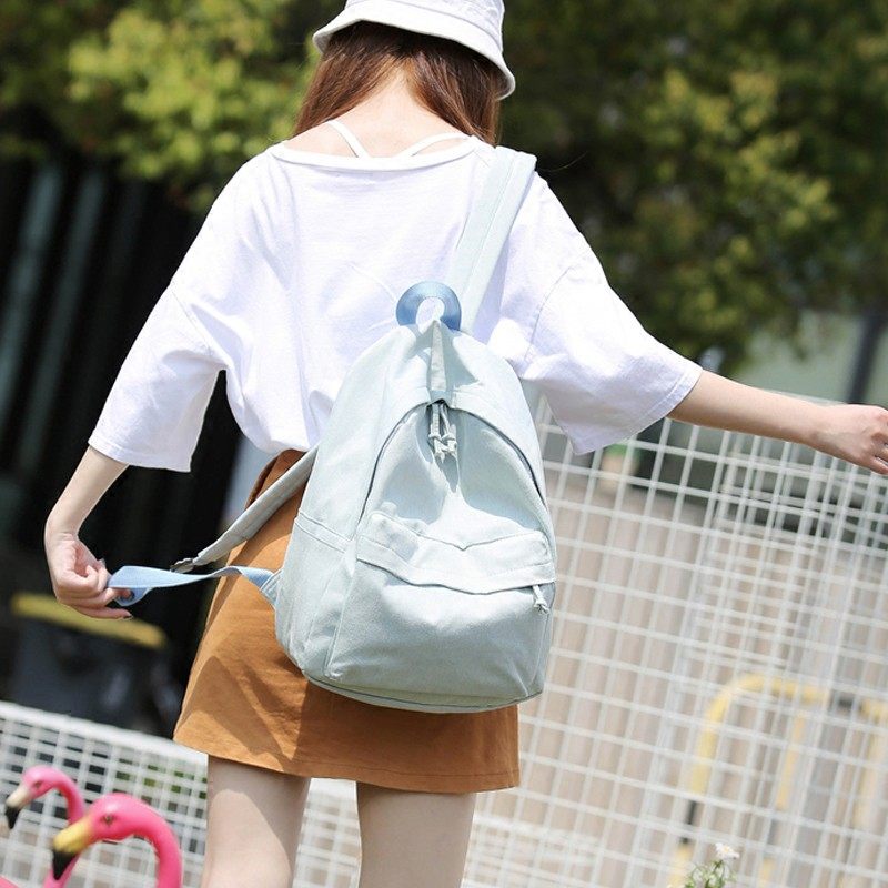 ins风书包女韩版高中学生校园森系小清新牛仔帆布双肩包百搭背包_虎窝淘