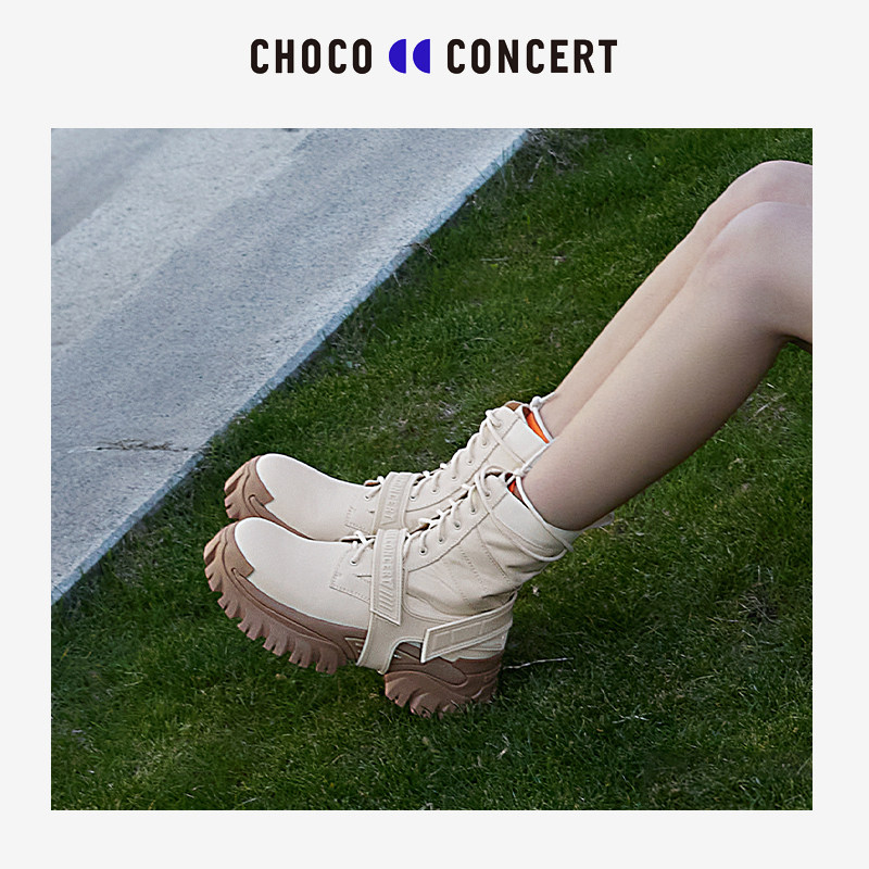CHOCO CONCERT设计鞋履丨刘逸云同款秋冬绑带厚底马丁靴短靴_虎窝淘