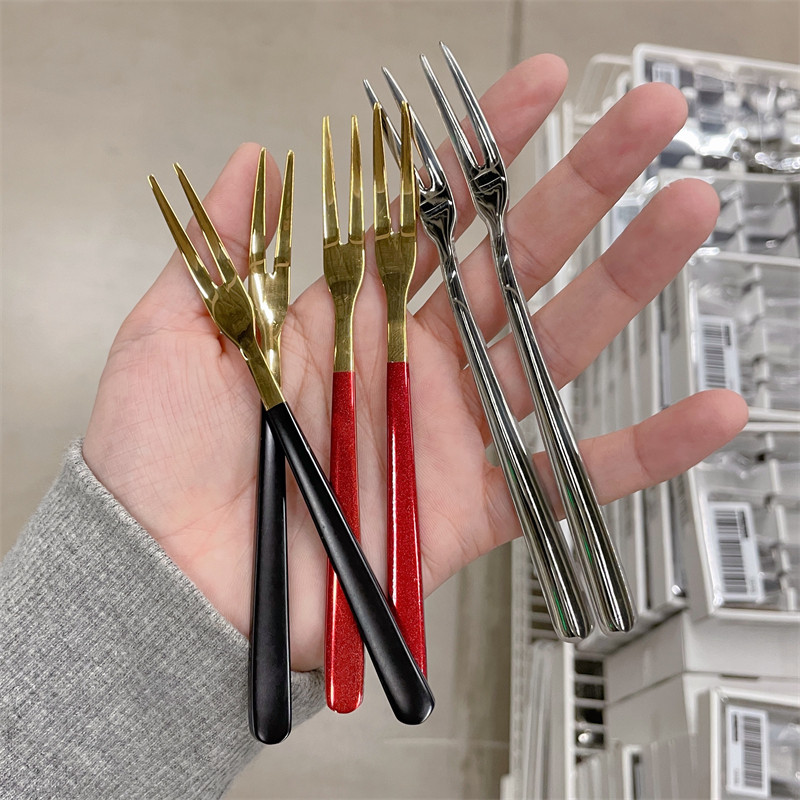 包邮甜品水果叉304加厚不锈钢叉子ins北欧风轻奢水果签蜜饯叉家用_虎窝淘