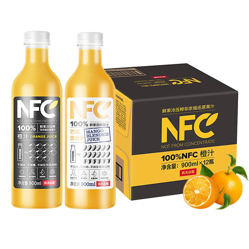 【新货】农夫山泉NFC橙汁900ml*12瓶装芒果汁鲜榨果蔬汁饮料_虎窝淘