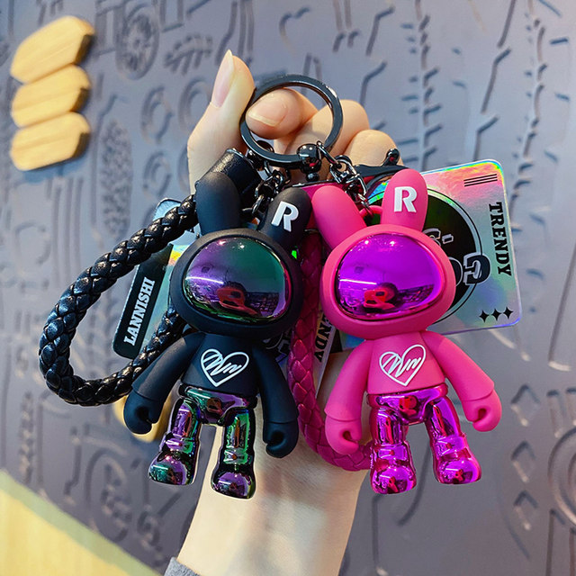 Personalized trendy and cool electro-optical rabbit car keychain ...