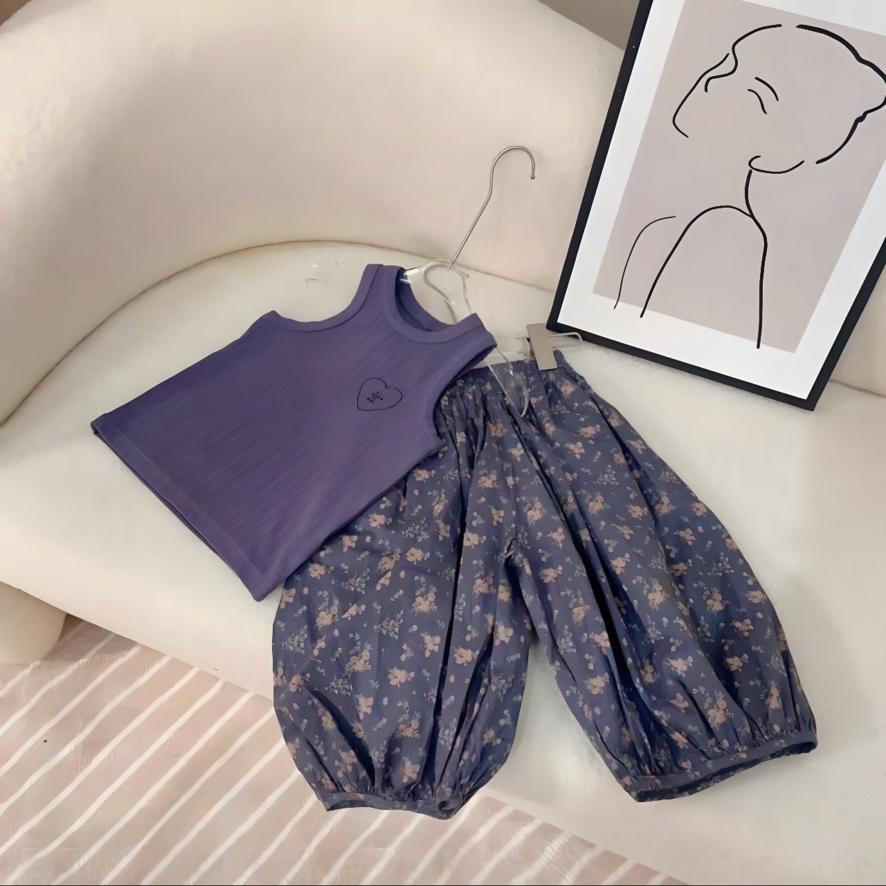 女童套装夏季新款韩版童装女宝宝洋气无袖上衣碎花灯笼裤两件套潮_虎窝淘