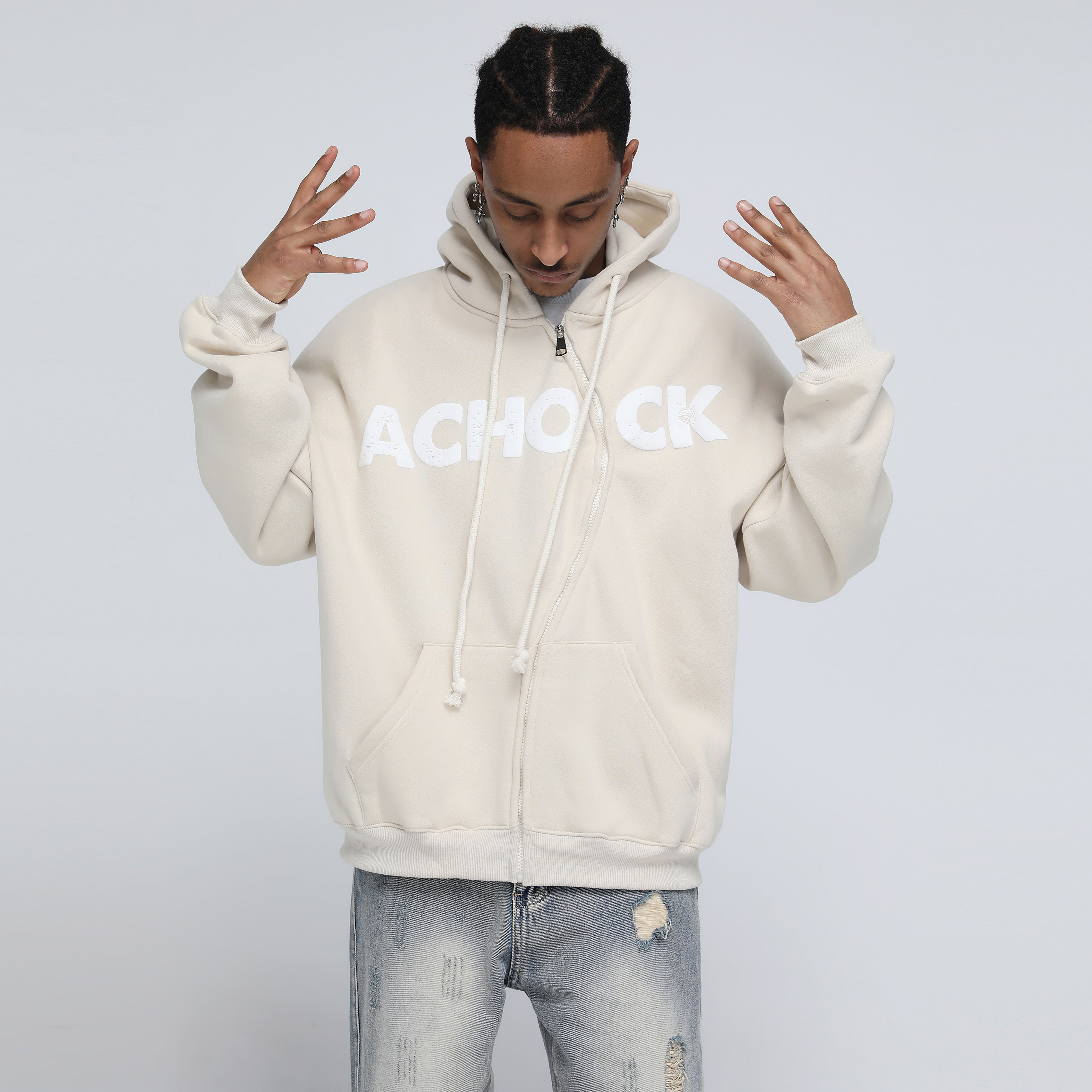 【Achock官方店】原创个性拉链logo印情侣卫衣男帽衫美式连帽外套_虎窝淘