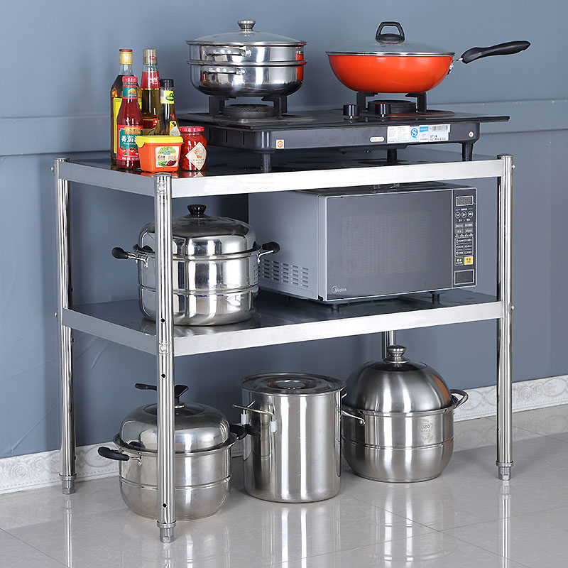 厨房不锈钢置物架2层加厚多层落地碗架烤箱阳台整理架