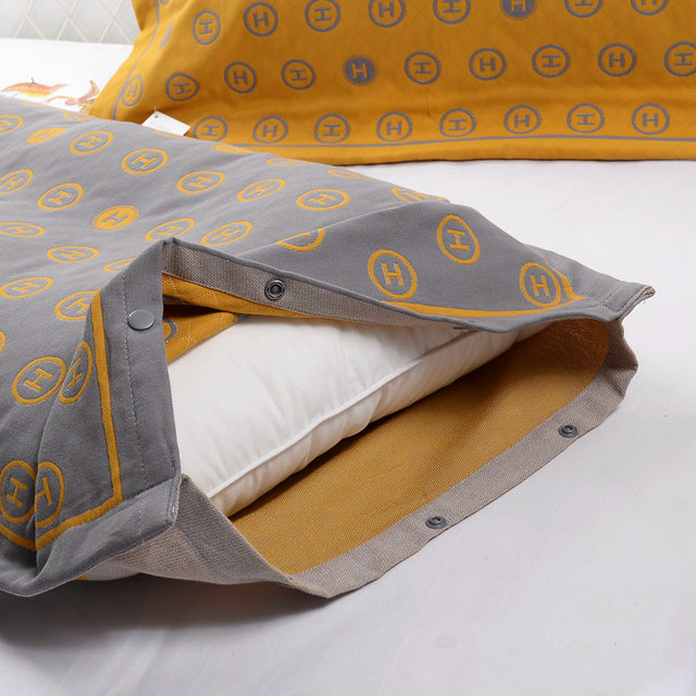 Snap-on cotton gauze pillowcase pair 48*74/thick student adult ...