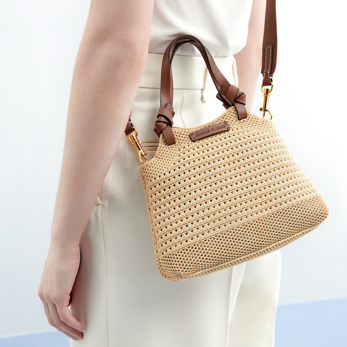 【母亲节礼物】CHARLES&KEITH夏女包CK2-30782111单肩编织托特包_虎窝淘