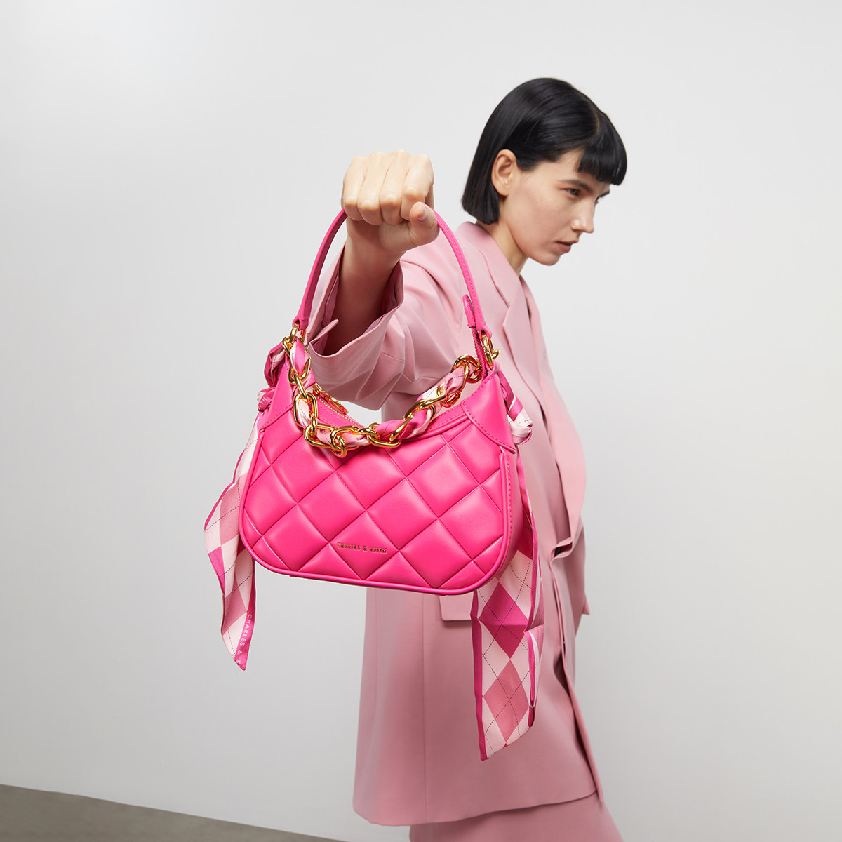 CHARLES&KEITH23春夏新款CK2-20271057小号菱格附赠丝巾腋下包女_虎窝淘