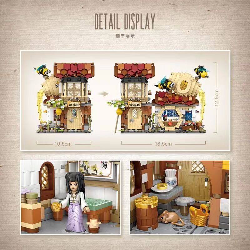 LOZ积木小颗粒玩具拼装街景建筑模型折叠中华街蜂蜜坊猪肉铺礼物_虎窝淘