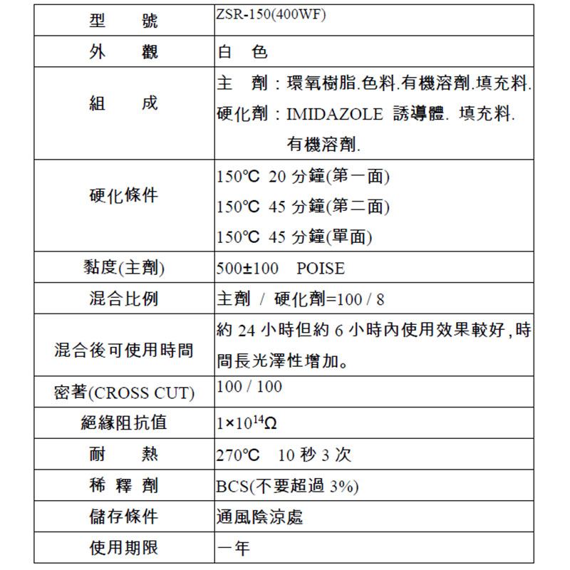 台湾川裕热固PCB线路板文字油墨ZSR-150 400WF白色字符油可做沉金_虎窝淘