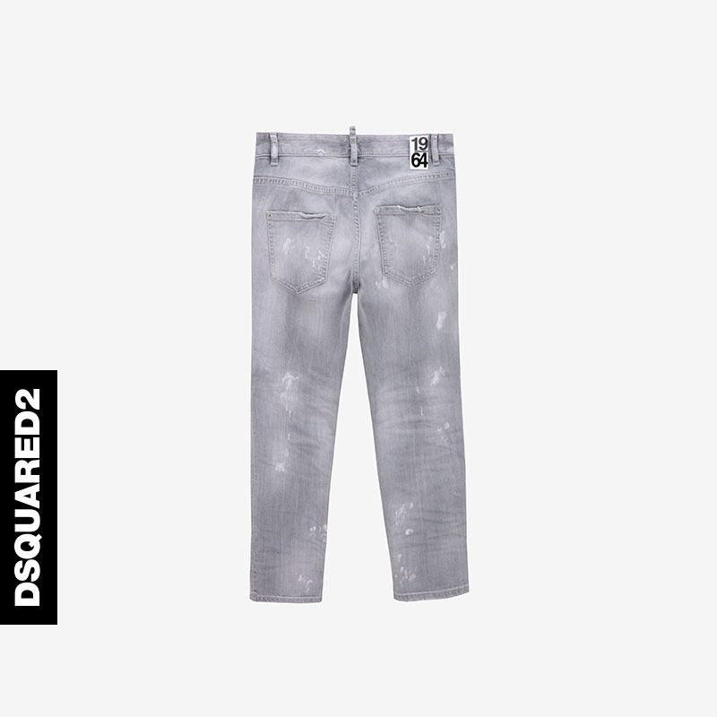 DSQUARED2/D2次方春夏高街潮ins直筒休闲破洞浅灰色牛仔裤女_虎窝淘