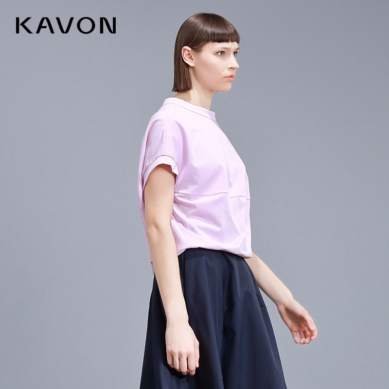 Kavon卡汶多巴胺年轻新款短袖t恤女宽松粉色显白圆领上衣商场同款_虎窝淘