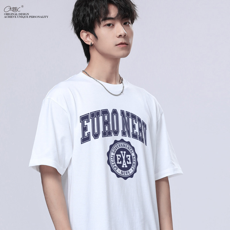 EURO NERV宽松圆领学院风t恤EVA短袖日系潮牌_虎窝淘