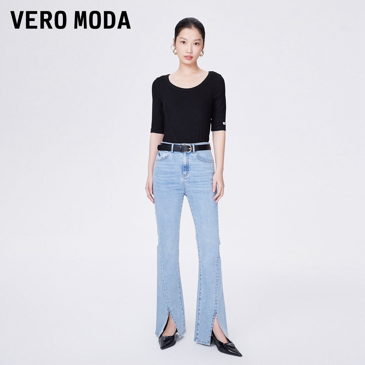 Vero ModaT恤2023春夏新款黑色内搭打底衫大圆领显瘦上衣女 _虎窝淘