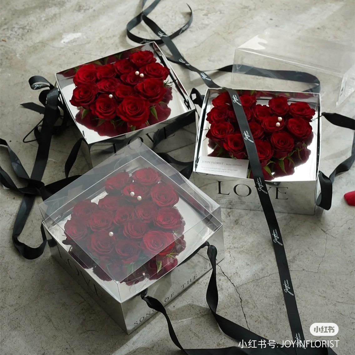 镜面手提盒圣诞节玫瑰包装花盒pvc透明花艺盒银色爱心型手提花盒_虎窝淘