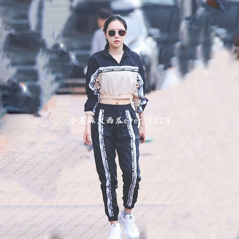 adidas三叶草专柜正品孙娜恩双层logo串标饰带短款运动卫衣ED7426_虎窝淘