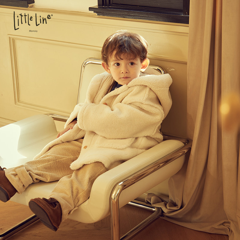 LittleLine软糯可爱羊羔绒连帽大衣宝宝秋冬保暖中长外套_虎窝淘
