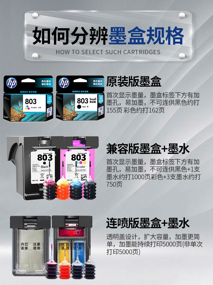 通用惠普803墨盒黑彩色 HP deskjet 1111 1112 2131 2132 2621 2622 2623 2628 AMP 120 ...