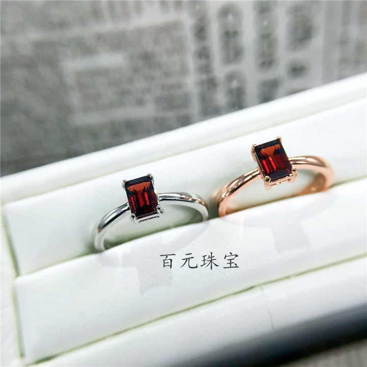 全新鸽血红宝色长方形酒红色石榴石戒指女925纯银镀18k金特价包邮_虎窝淘