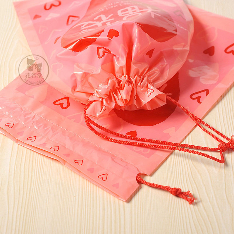 生日结婚满月福袋红色节日礼品束口包装袋穿绳塑料袋抽绳袋20枚装_虎窝淘