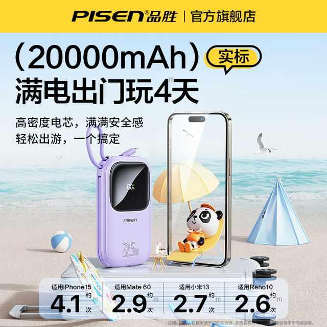 Pinsheng 2024 new power bank large capacity 20,000 mAh with cable fast ...