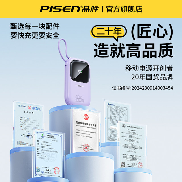 Pinsheng 2024 new power bank large capacity 20,000 mAh with cable fast ...