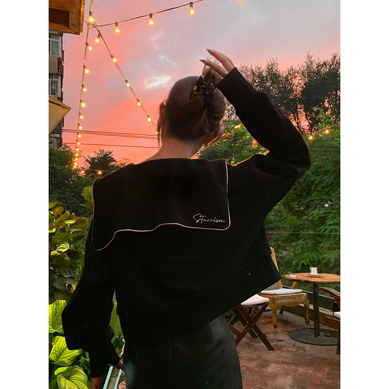 EKOOL定制兔耳朵大翻领套头卫衣女秋季新款韩版百搭显瘦短款上衣_虎窝淘