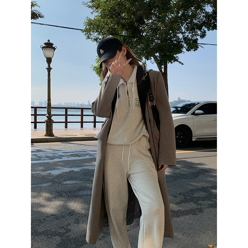 EKOOL春装休闲卫衣套装女宽松立领套头卫衣+收口休闲运动裤两件套_虎窝淘