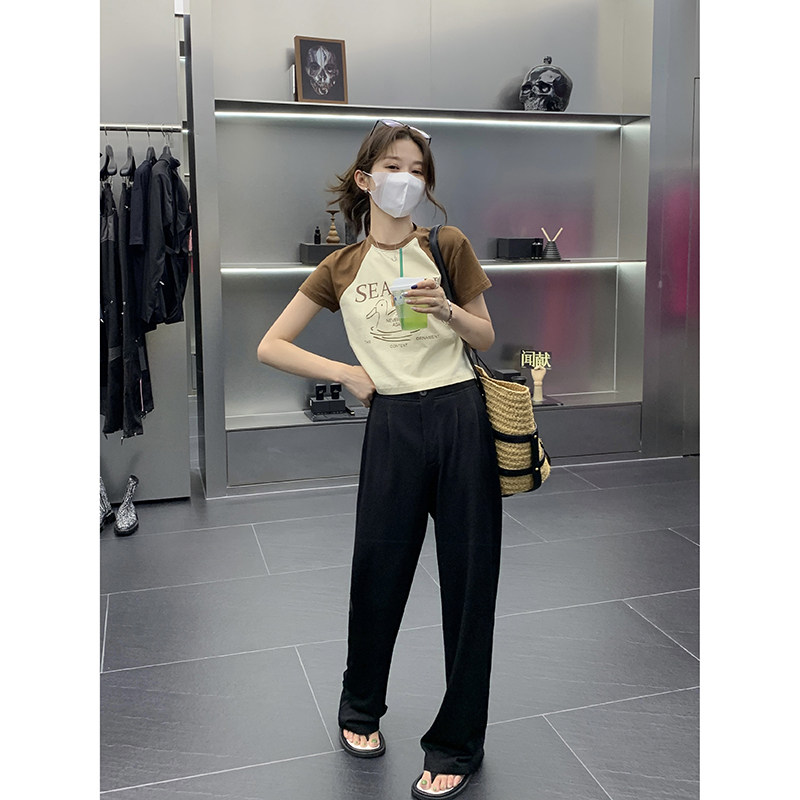 EKOOL定制撞色卡通字母印花短袖T恤女夏韩版百搭显瘦短款圆领上衣_虎窝淘